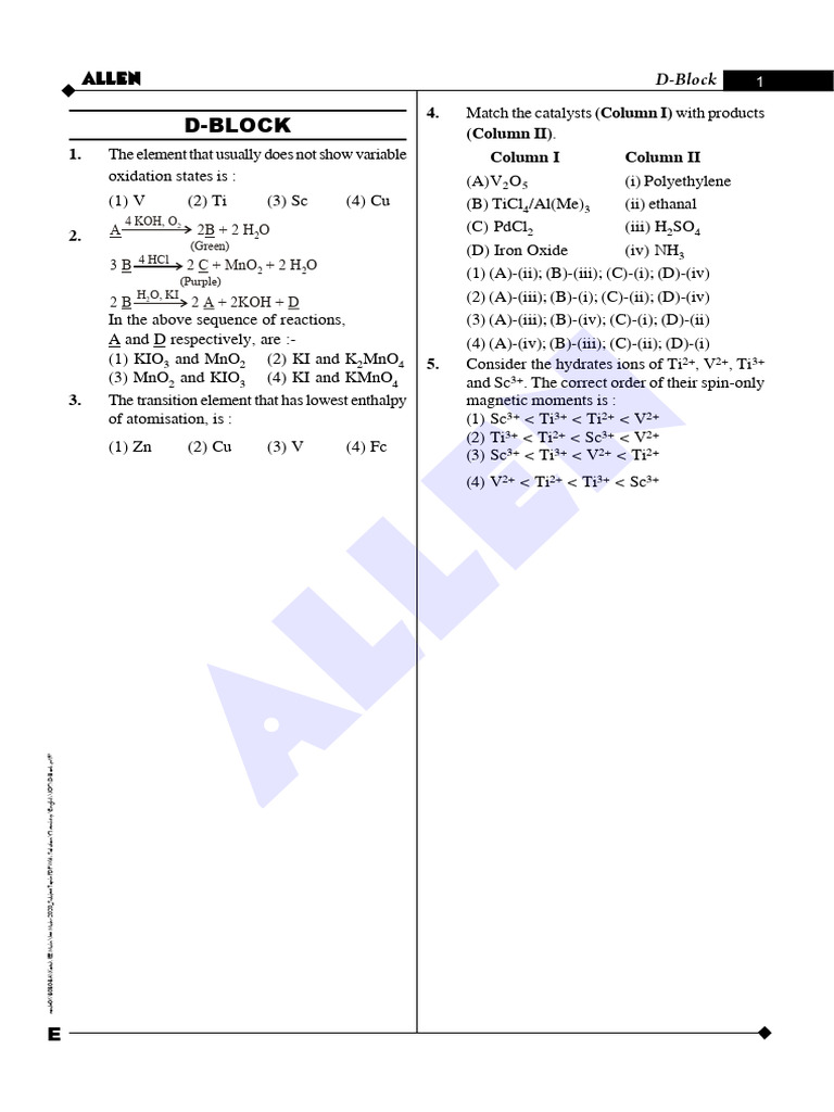 D Block | PDF | Sets Of Chemical Elements | Chemical Compounds