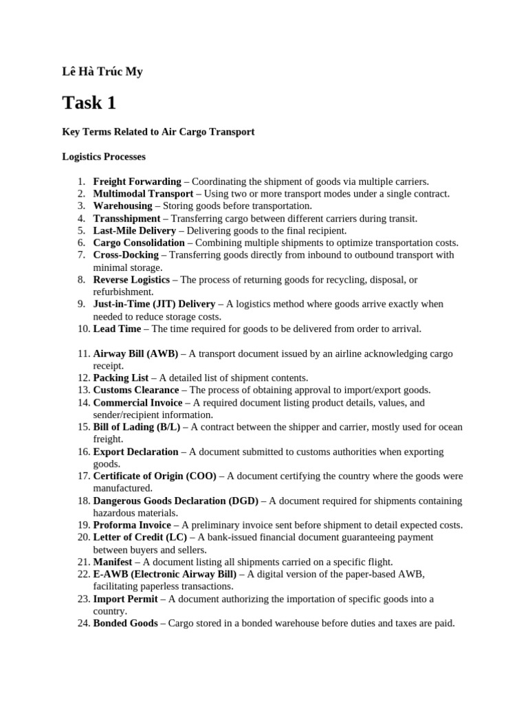 Lê Hà Trúc My Online Assignment | PDF | Cargo | Logistics