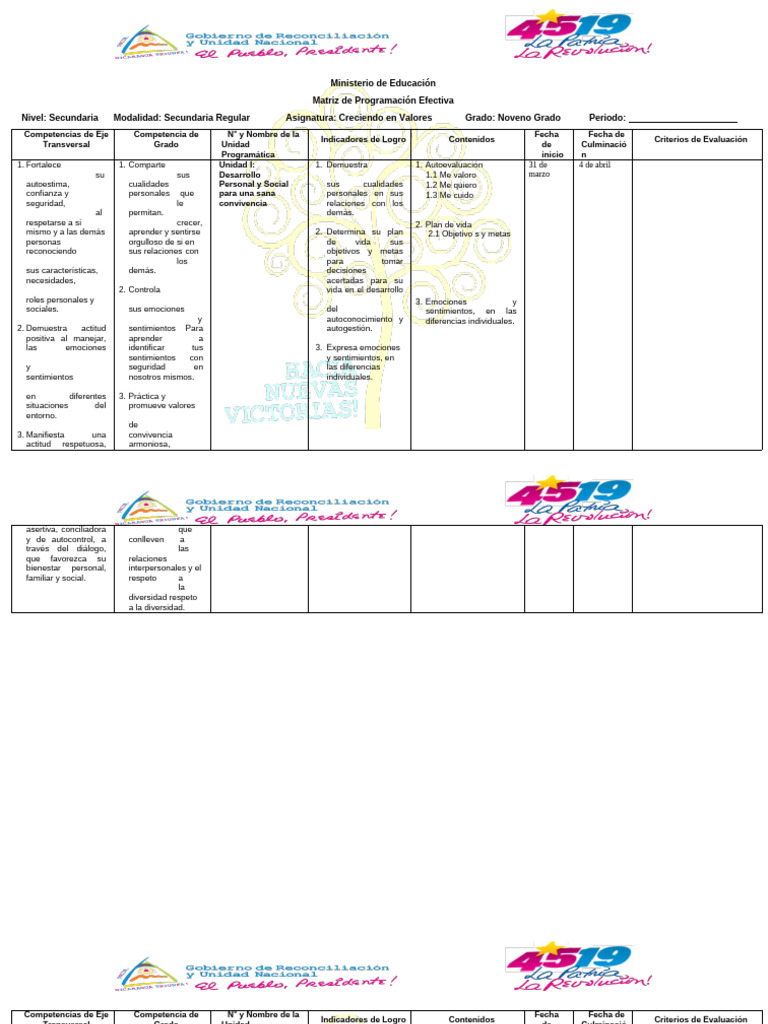 Matriz Programacion Efectiva Creciendo en Valores Noveno Grado 2024 ...