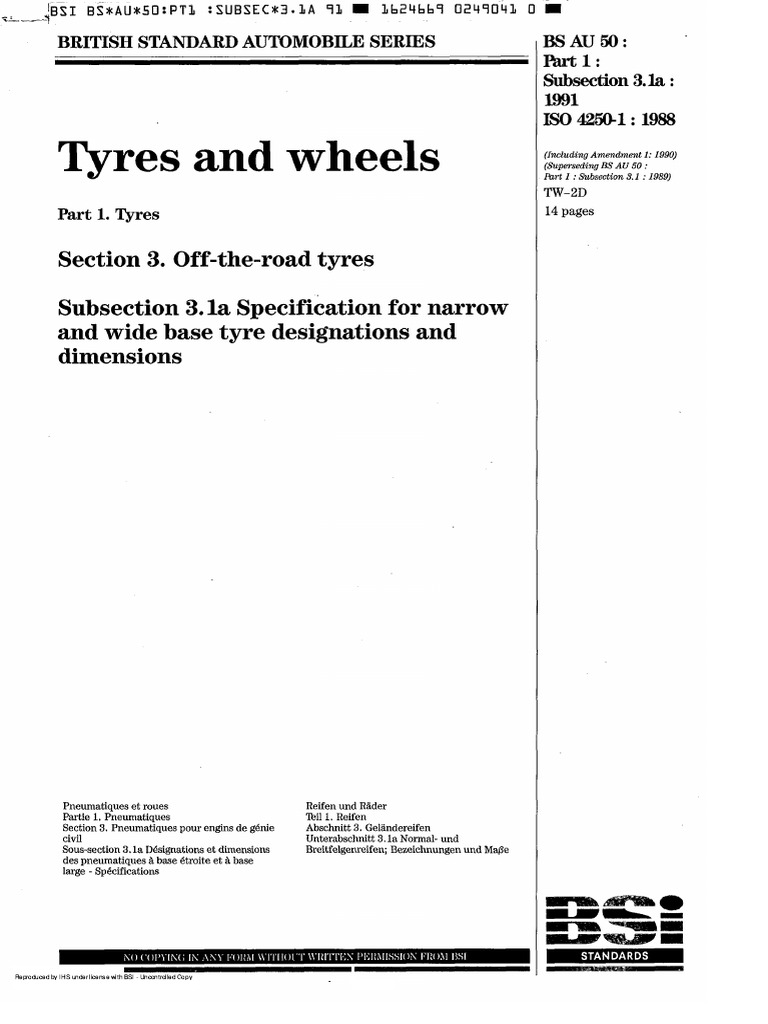 BS AU 050-1.3.1a-1991 (ISO 4250-1-1988) Scan | PDF | Vehicle Technology ...