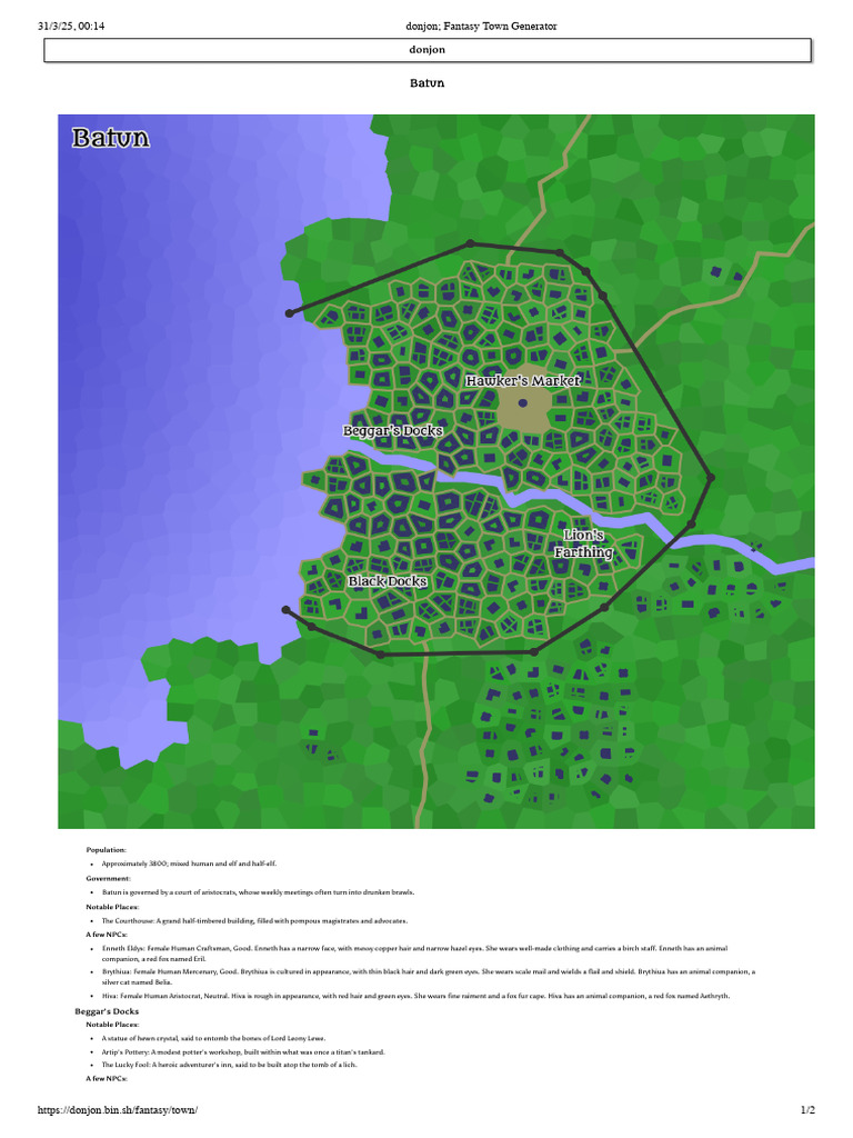 Donjon Fantasy Town Generator 1 | PDF
