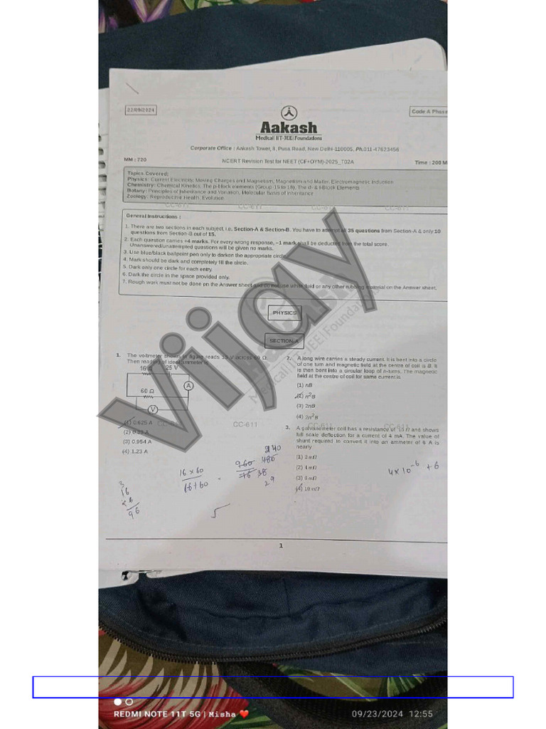 NRT 2 CODE A Viju OYM QUE @CET - JEE - NEET | PDF