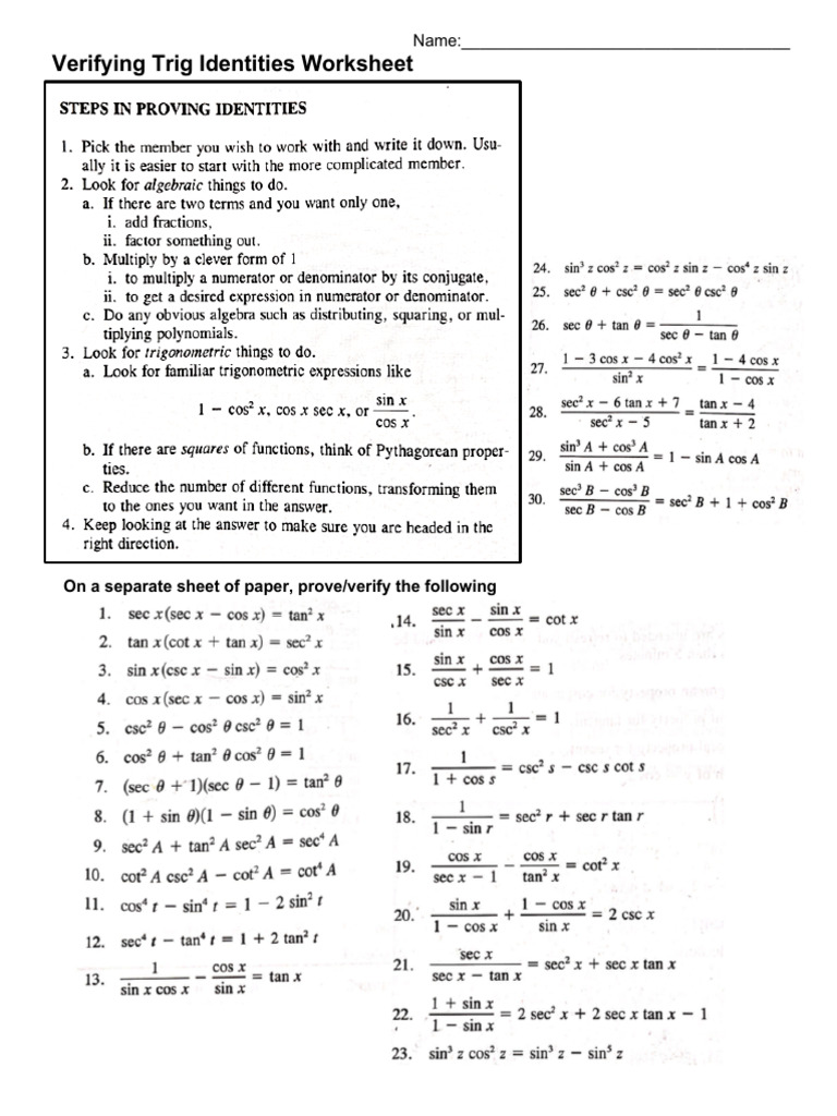 PROVE TRIG IDENTITIES | PDF