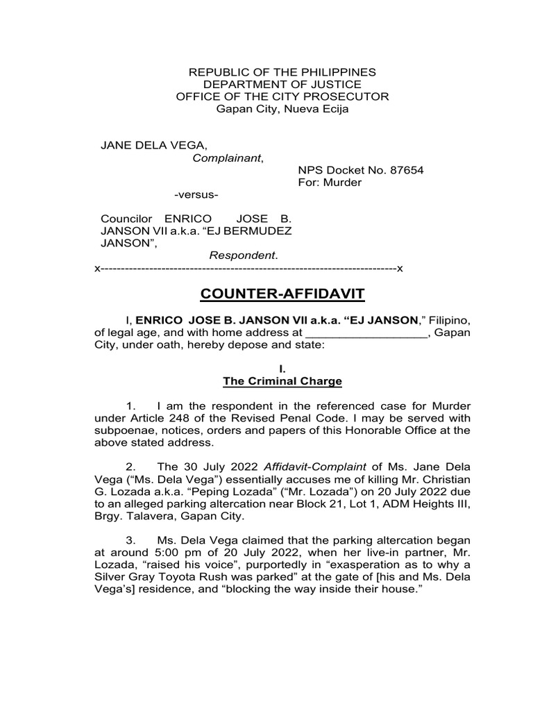 Counter-Affidavit in Murder Case | PDF | Murder | Crimes