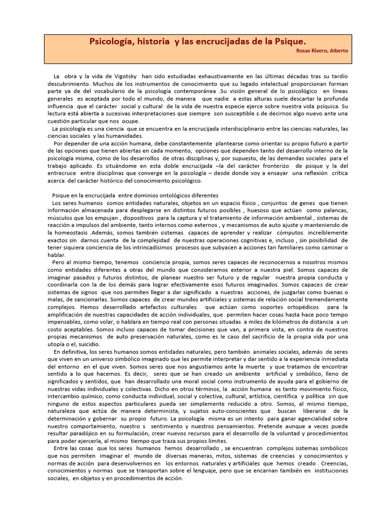Rosa Rivero - Psicología, Historia y Las Encrucijadas de Psique | PDF | Sicología | Comportamiento