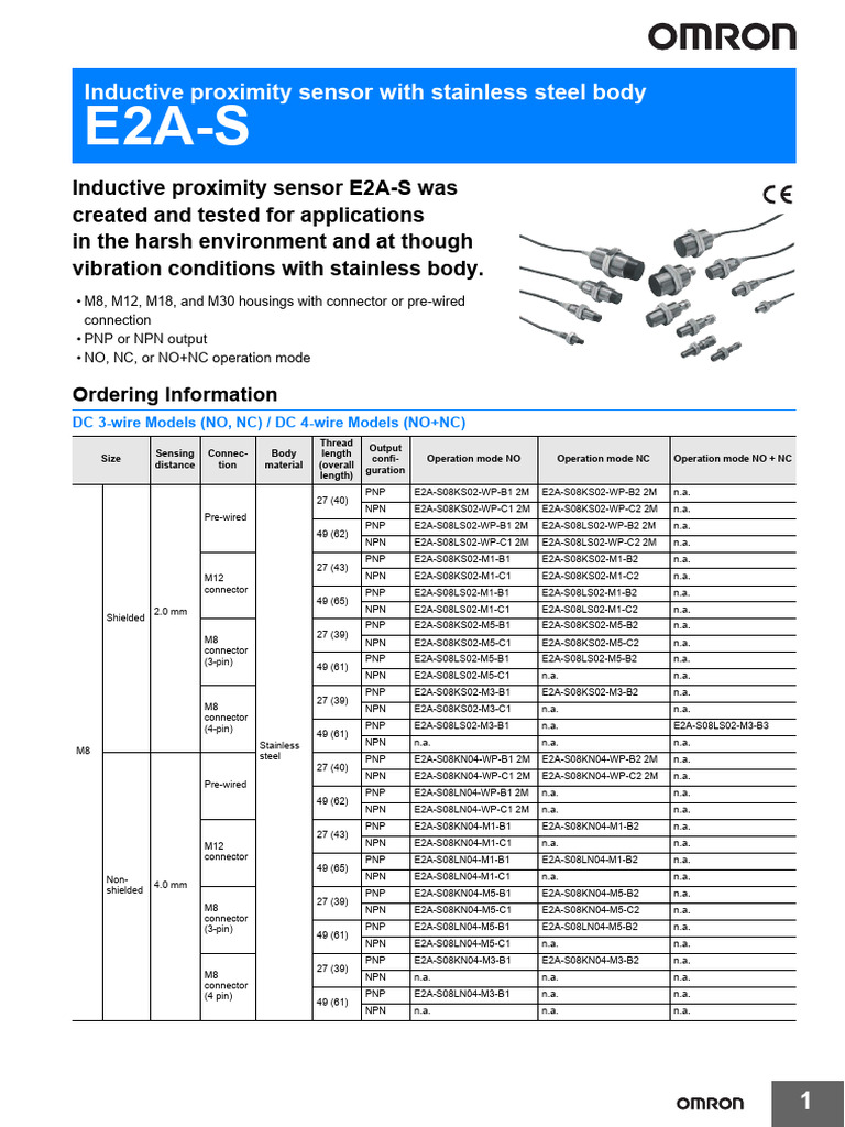 d123 E2a-S - Inductive Proximity Sensor With Stainless Steel Body ...