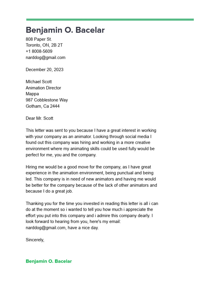 Animator Job Application Letter | PDF