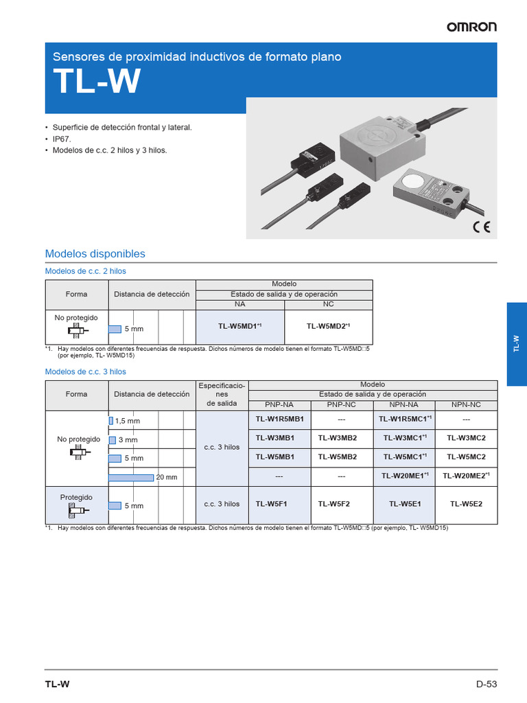 TL-W Standard Flat Inductive Proximity Sensors Datasheet Es | PDF ...