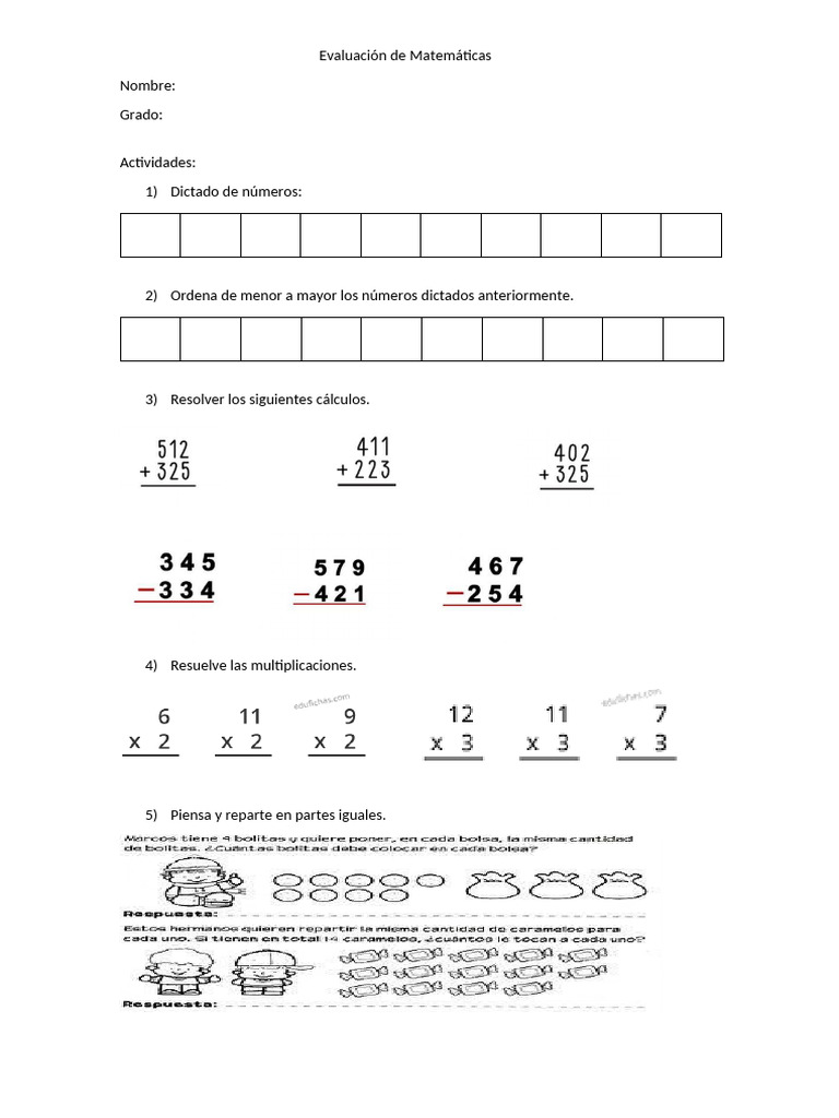 Evaluacion de Matematicas Segundo Grado | PDF