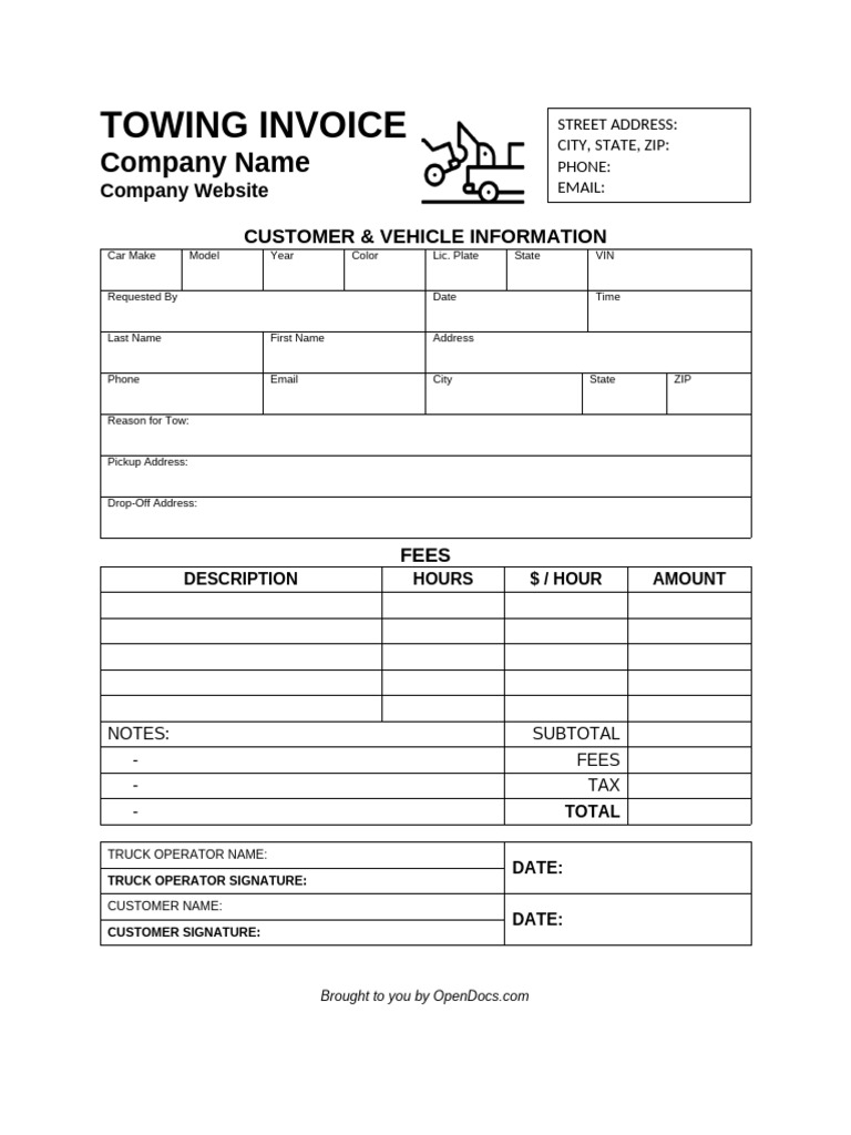 Towing Invoice Template | PDF