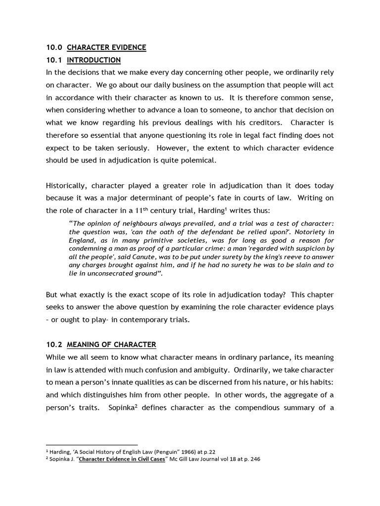 Character Evidence | PDF | Relevance (Law) | Evidence