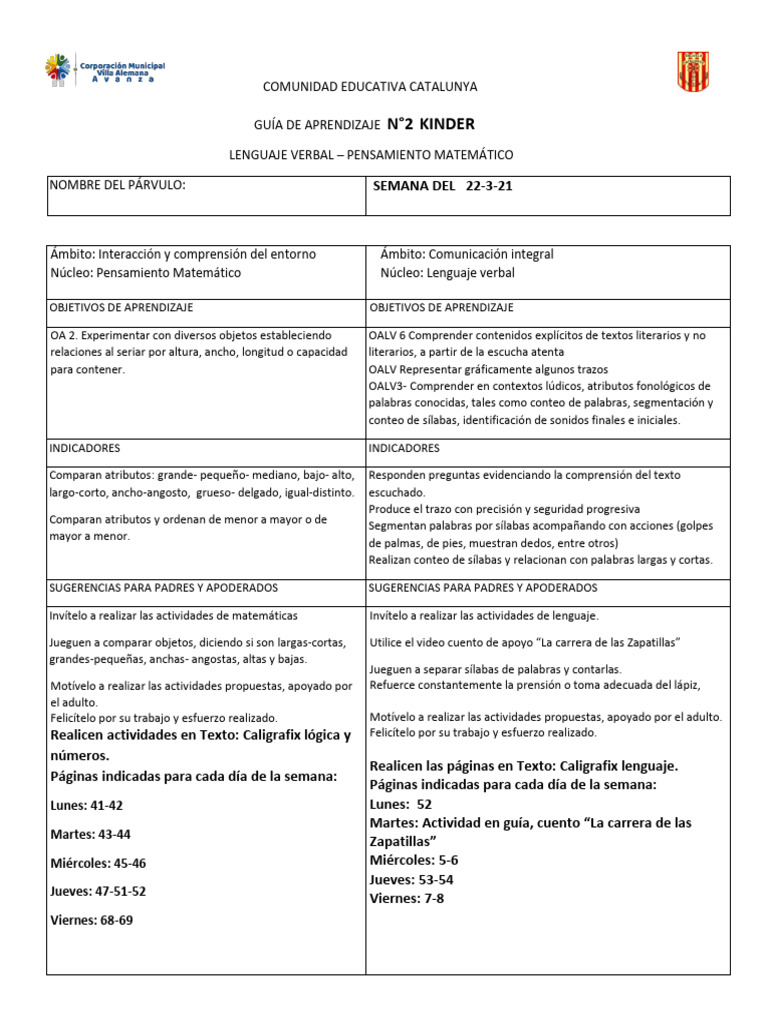 Kinder Semana 22 de Marzo 1 | PDF | Educación de la primera infancia ...