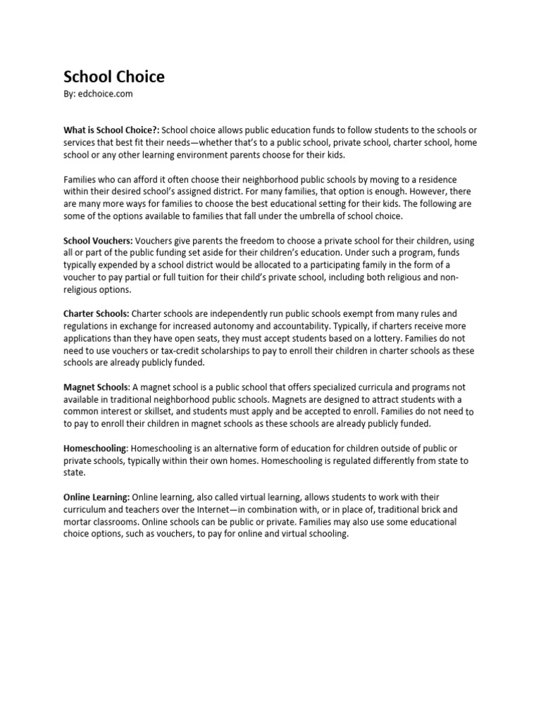 Pre-Reading Article - School Choice | PDF | School Choice | School Voucher