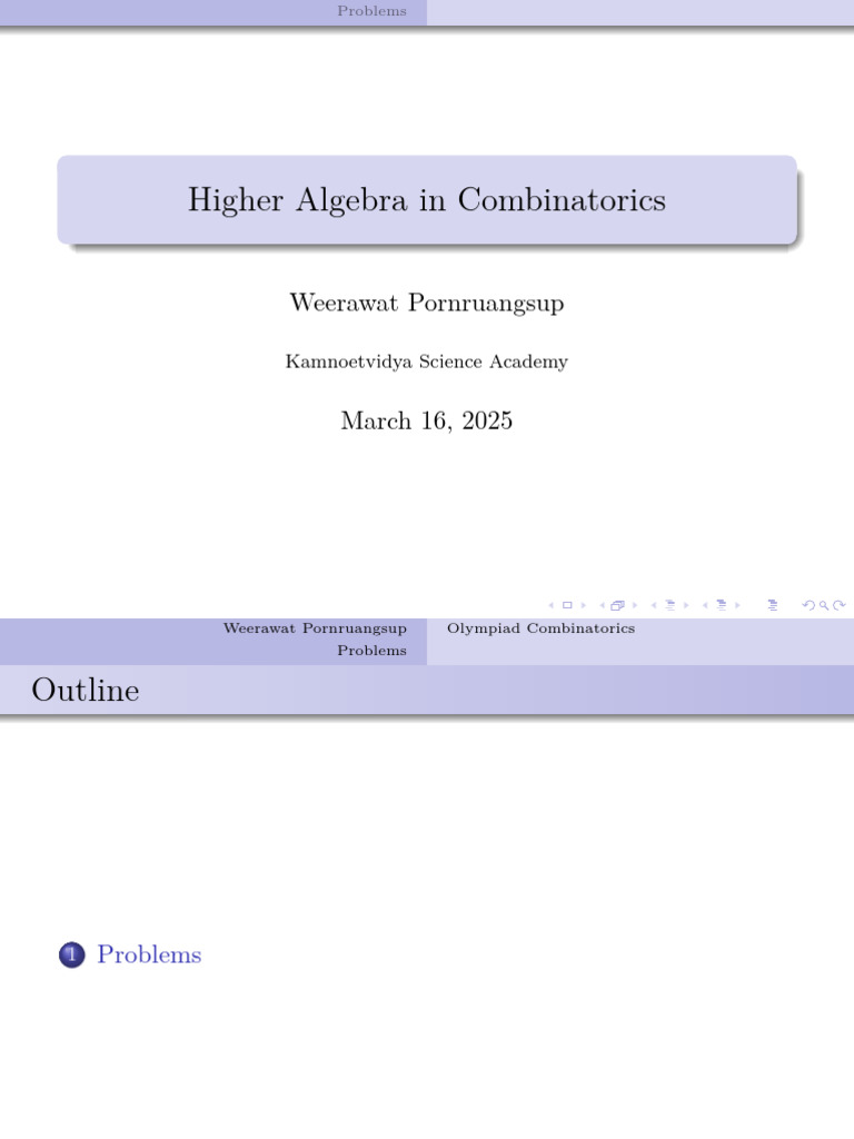 Higher Algebra in Combinatorics | PDF | Mathematical Analysis | Mathematical Objects