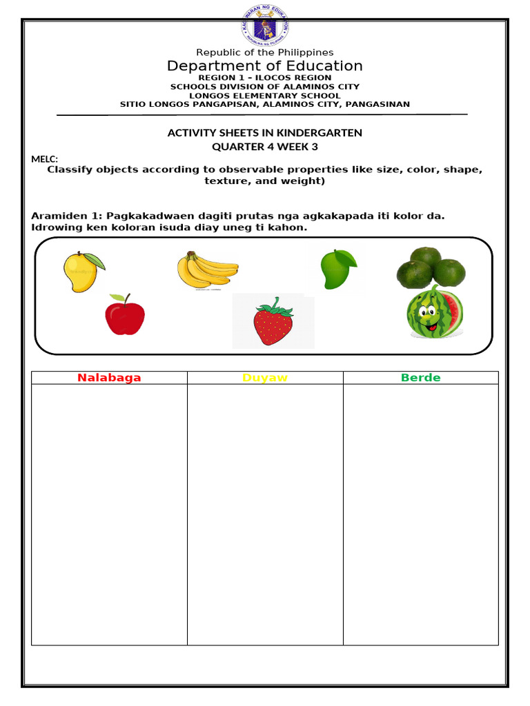 Kindergarten Activity Sheets: Week 3 | PDF