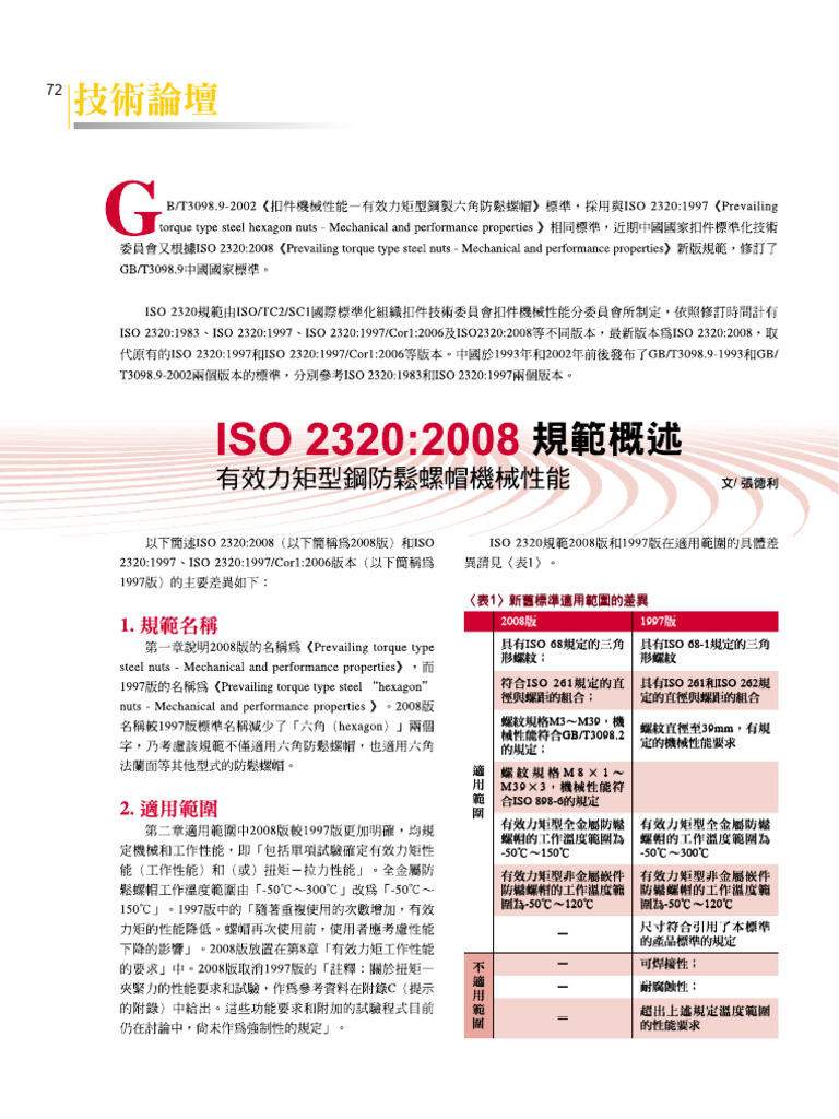 Iso 2320-2008 規範論述：有效力矩型鋼防鬆螺帽機械性能 a476 0 | PDF
