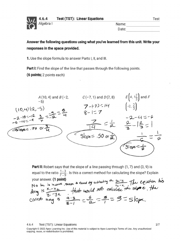 4.6.4 Test (TST) - Linear Equations (Test) | PDF