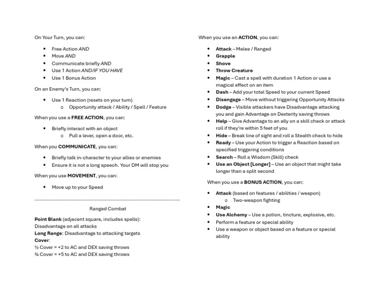 Player Combat Cheat Sheet | PDF | Gaming