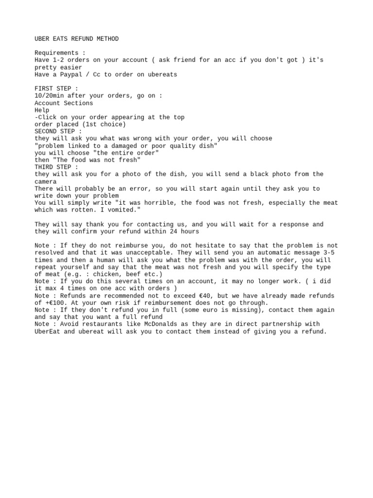 Uber Eats Refund Method | PDF