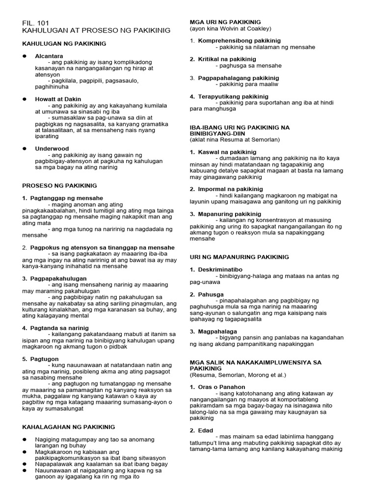 Kahulugan at Proseso Sa Pakikinig | PDF