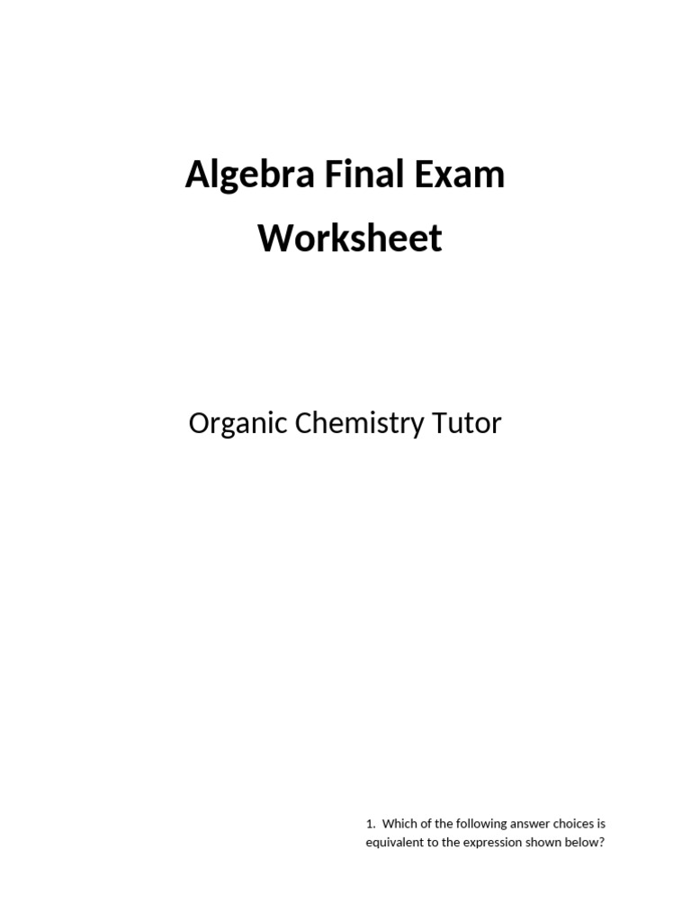 Algebra Final Exam Worksheet | PDF | Function (Mathematics) | Logarithm