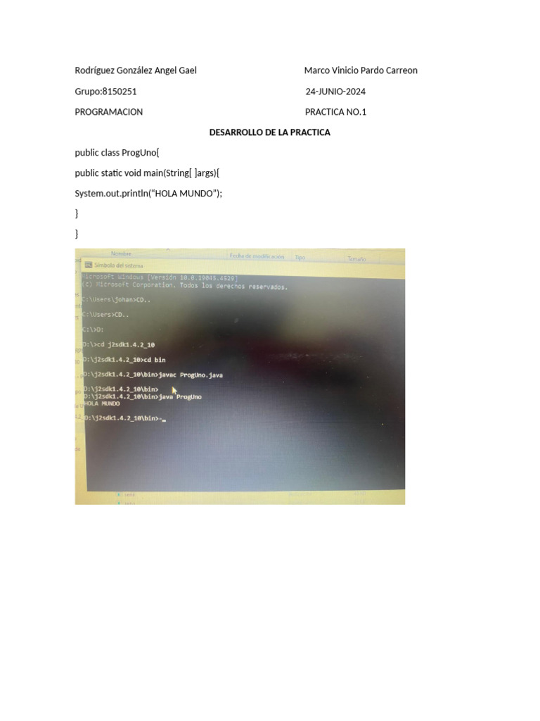 Programa Java: Hola Mundo en Clase | PDF