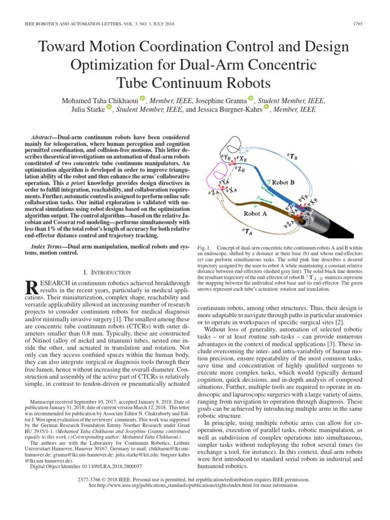218 Toward Motion Coordination Control and Design Optimization For Dual-Arm Concentric Tube ...