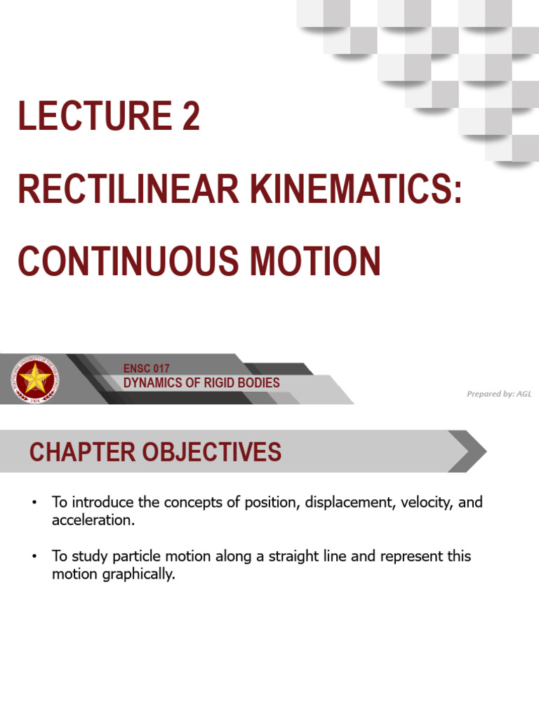 Lecture 2 Rectilinear Kinematics Continuous Motion Pdf Kinematics