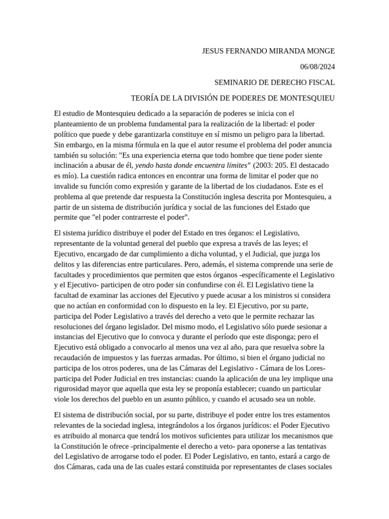 Teoria de La Distribución Del Poder | PDF | Ejecutivo (gobierno) | Separación de poderes