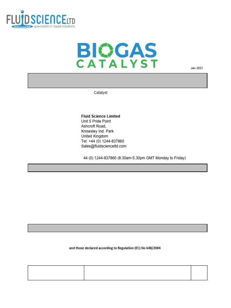 Biogas Catalyst SDS FS | PDF | Working Conditions | Occupational Safety ...