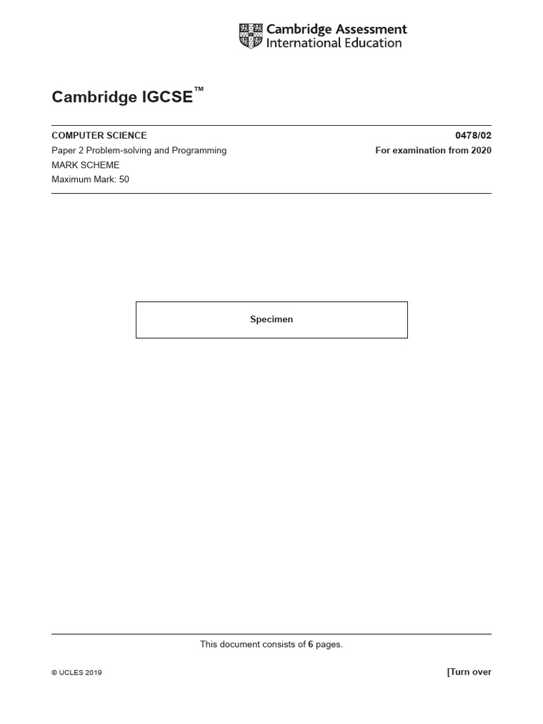 2020 Specimen Paper 2 Mark Scheme | PDF | Numbers | Integer