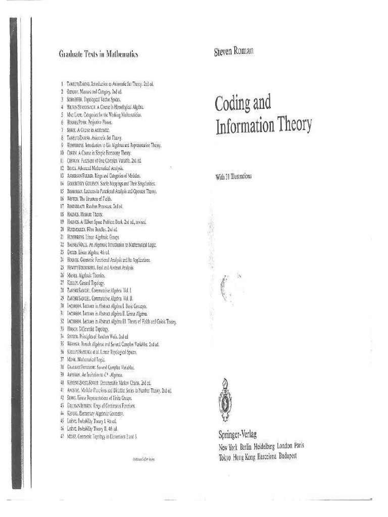 Coding and Information Theory by Steven Roman | PDF