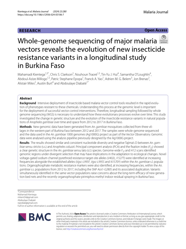 Whole-Genome Sequencing of Major Malaria Vectors Reveals The Evolution ...