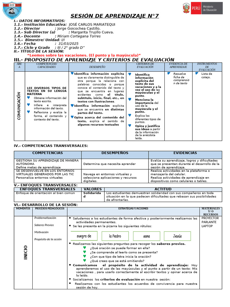 SESIÓN COMUNICACION EL PUNTO Y LA MAYUSCULA | PDF | Cielo | Aprendizaje
