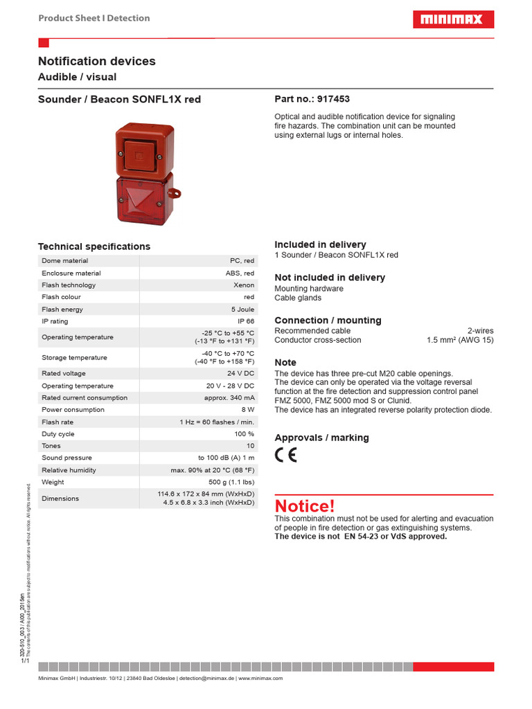 SONFL1X Red Sounder/Beacon Specifications | PDF | Manufactured Goods ...