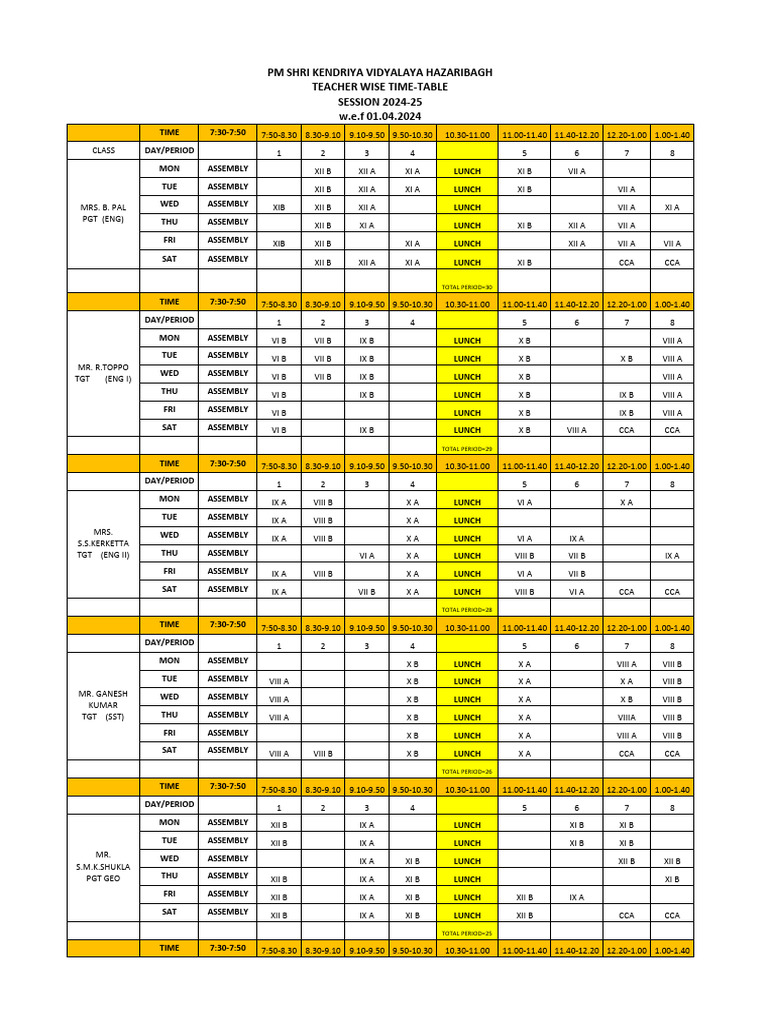 School Timetable 2024-25 Overview | PDF