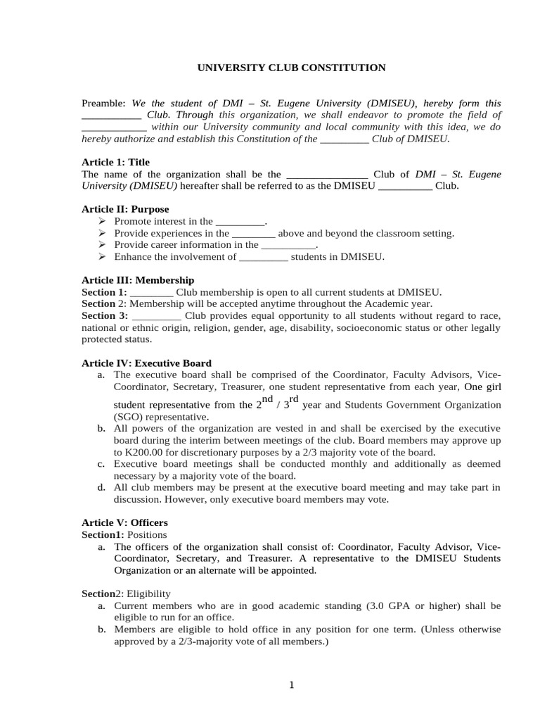 Club Constitution Zambia Model | PDF | Supermajority | Political Charters