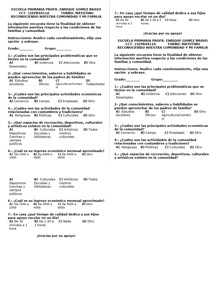 Encuesta de Comunidad y Familia | PDF