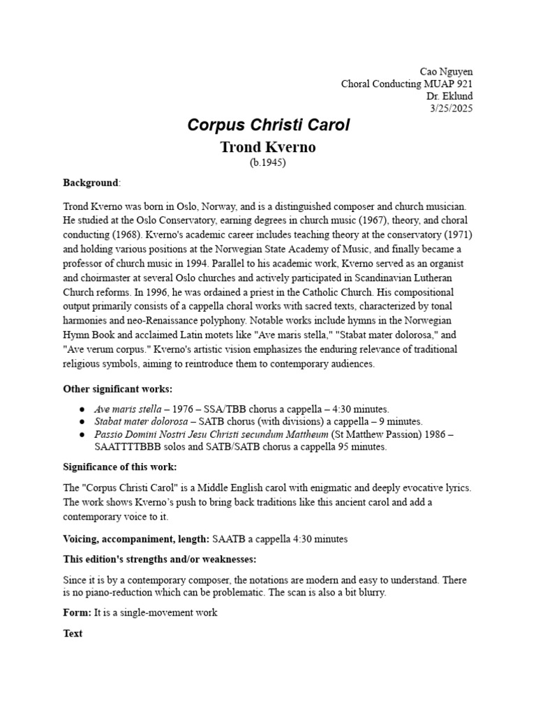 Trond Kverno Conducting Report | PDF | Choir | Musicology