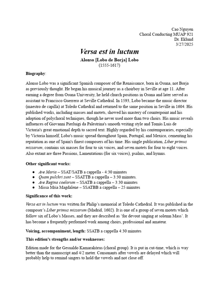Alonso Lobo: Composer of Versa est in luctum | PDF | Musicology