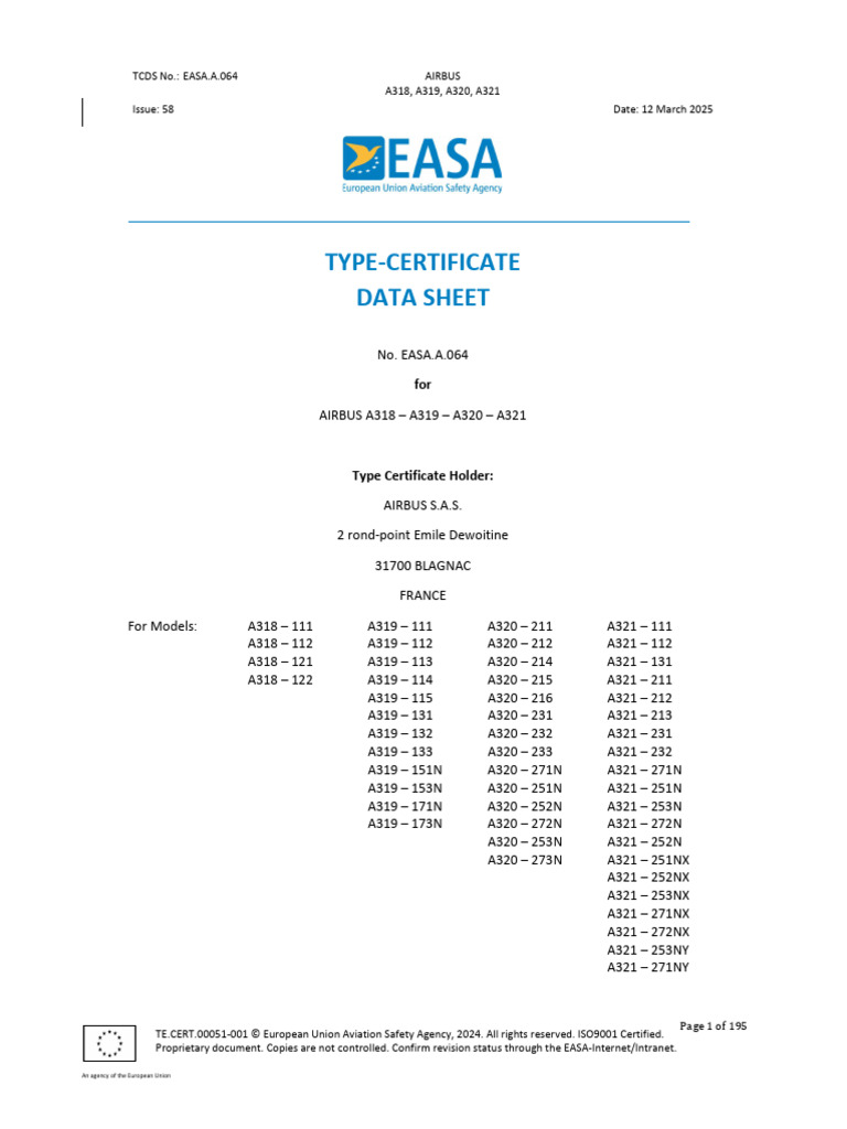 TCDS EASA A 064 Airbus A318 A319 A320 A321 Iss 58 | PDF | Airbus | Aircraft