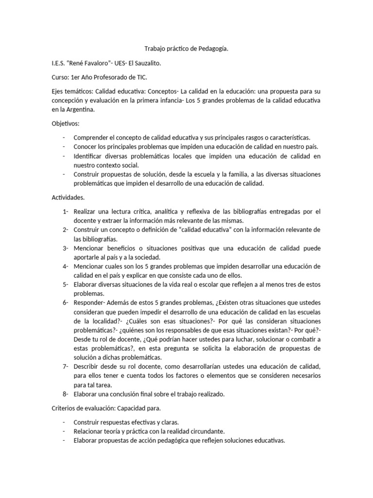 Trabajo Práctico de Pedagogía N 3. | PDF | Maestros | Pedagogía