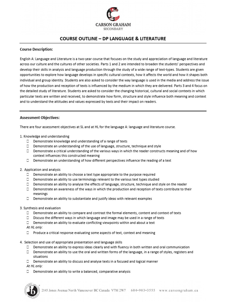 DP Language & Literature Course Outline | PDF | Learning | Cognition