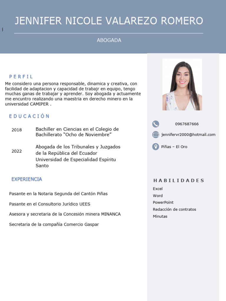 Hoja de Vida Jennifer Valarezo | PDF