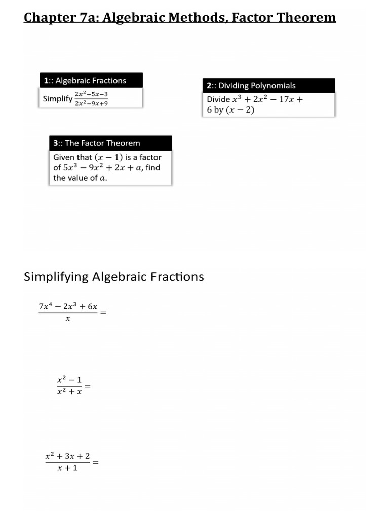 Chapter 7a_ Algebraic Methods, Factor Theorem (P1) | PDF