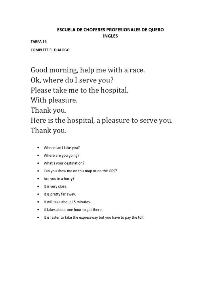 English Dialogue Practice for Drivers | PDF