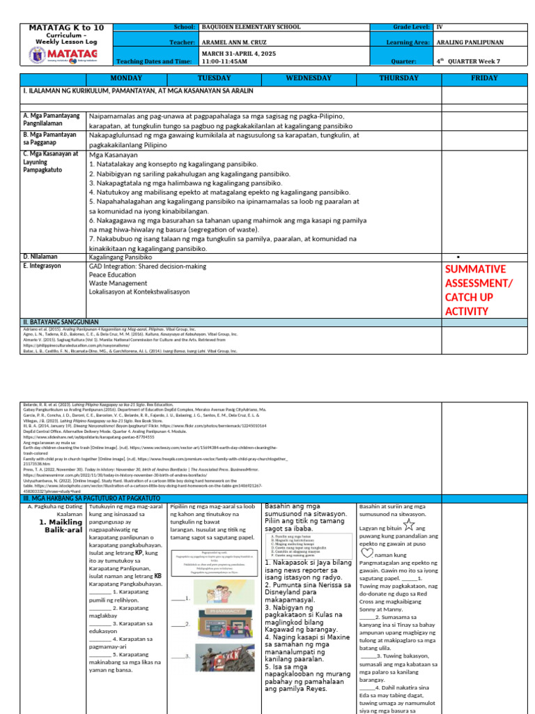 DLL - Aral Pan 4 - Q4 W7 | PDF