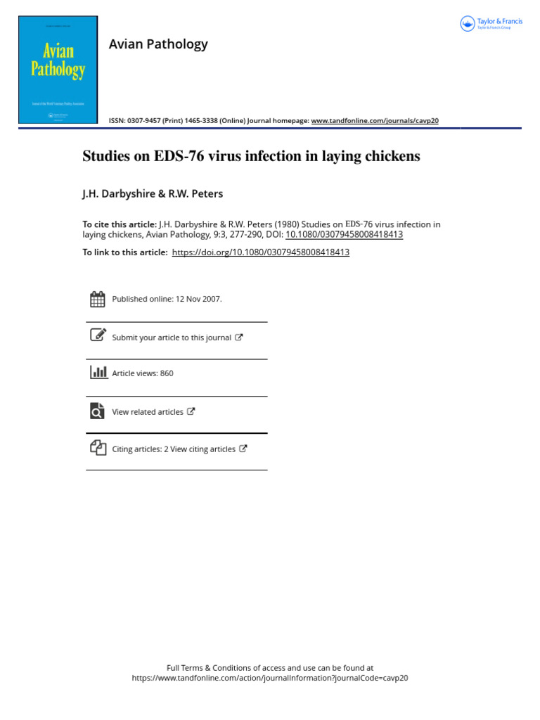 Studies On EDS 76 Virus Infection in Laying Chickens | PDF | Chicken | Antibody