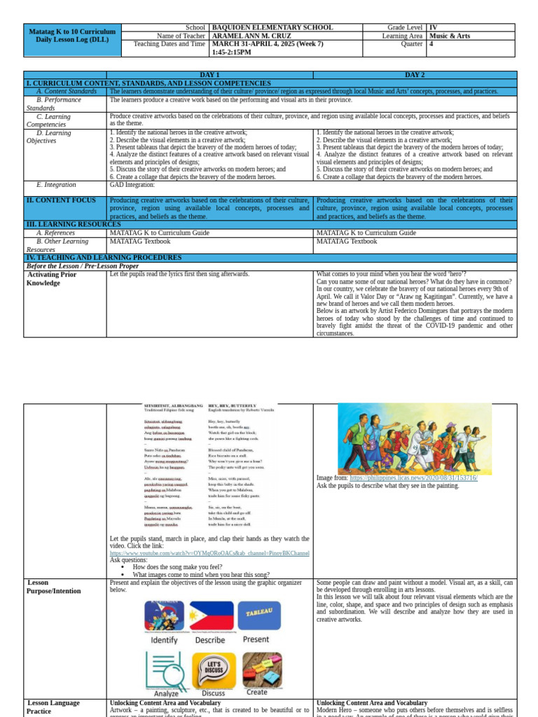 Grade IV Music & Arts Lesson Plan | PDF