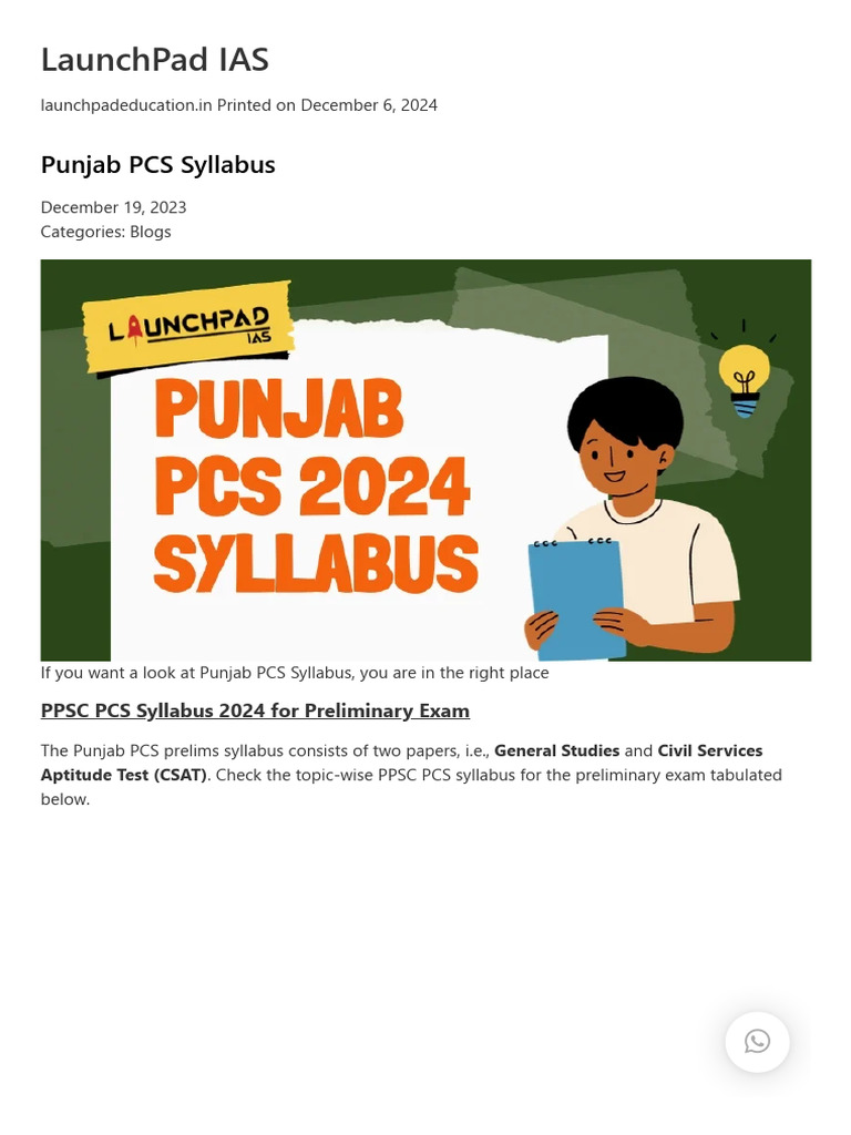 Punjab PCS Syllabus - Launchpad IAS UPSC & PCS Preparation With Expert Faculty | PDF | Natural ...